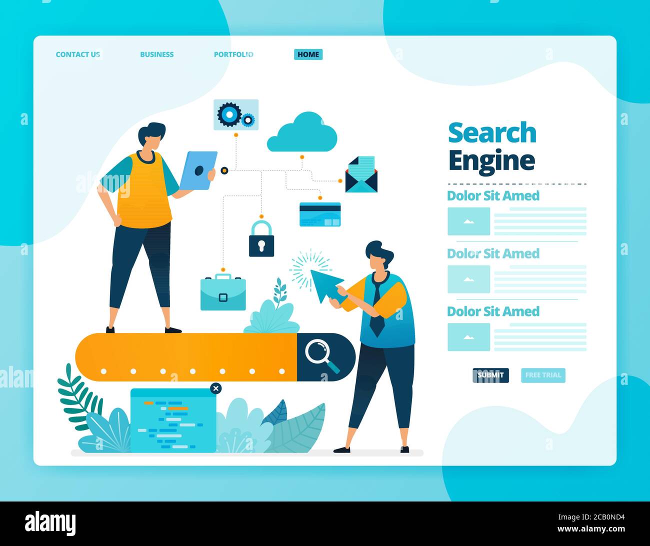 Landing page vector design of search engine analysis. Design for ...