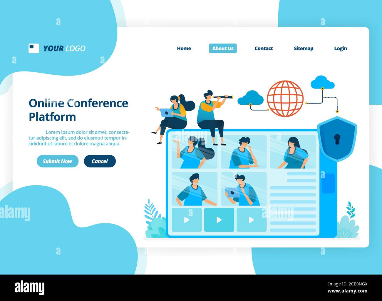 vector landing page design of online video conference. business ...