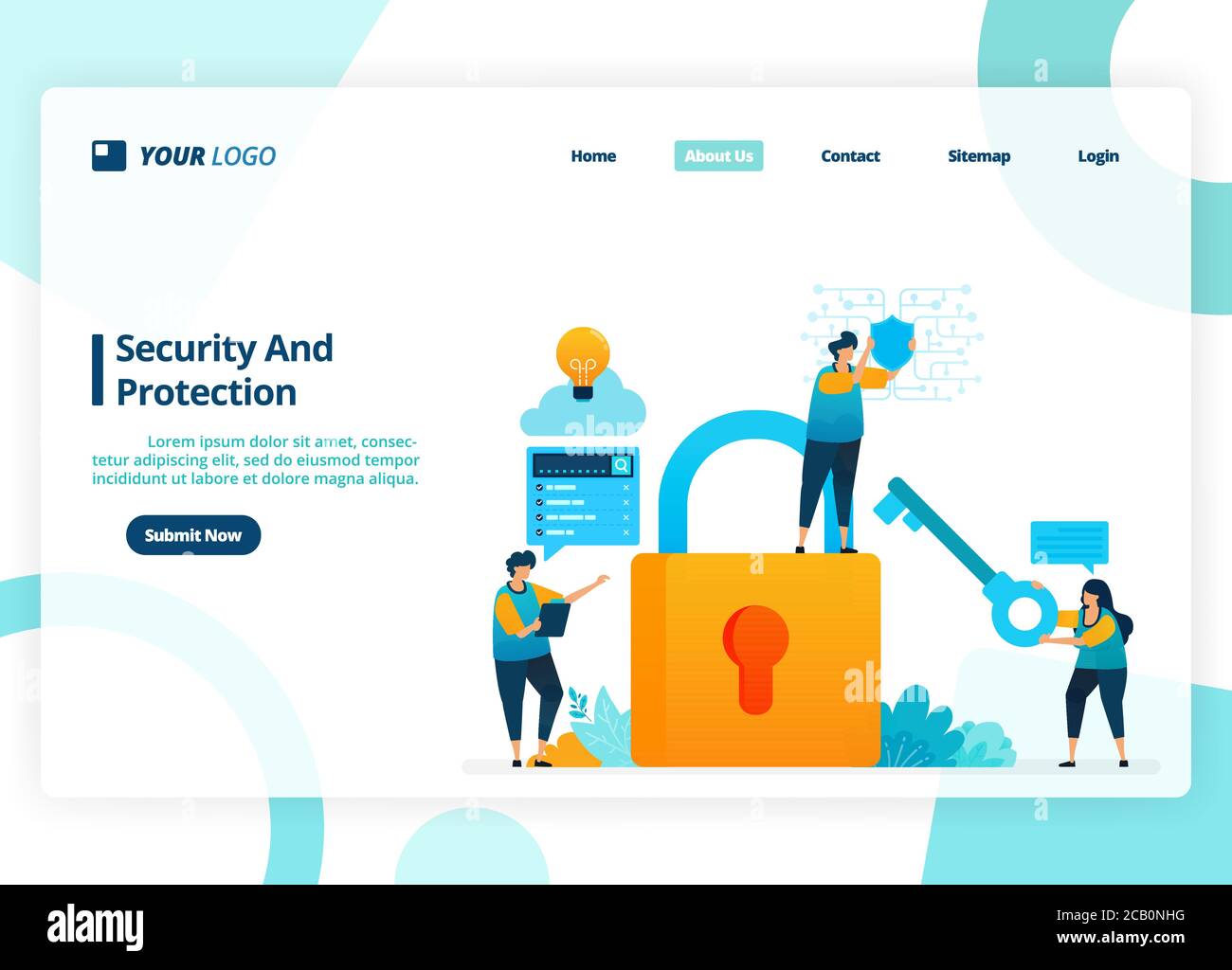 Vector landing page design of security and protection. Security system ...