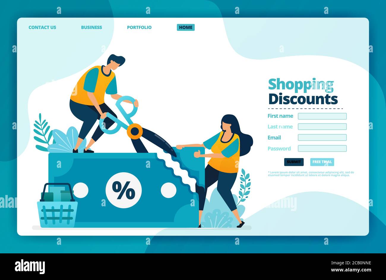 Landing page vector design of shopping discounts. Design for website ...