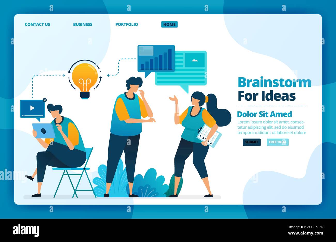 Landing page vector design of brainstorm for ideas. Design for website ...