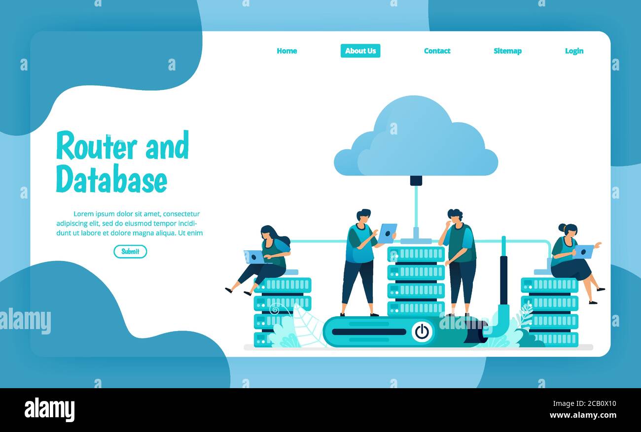 Landing page template of router and database service. Wifi network and ...