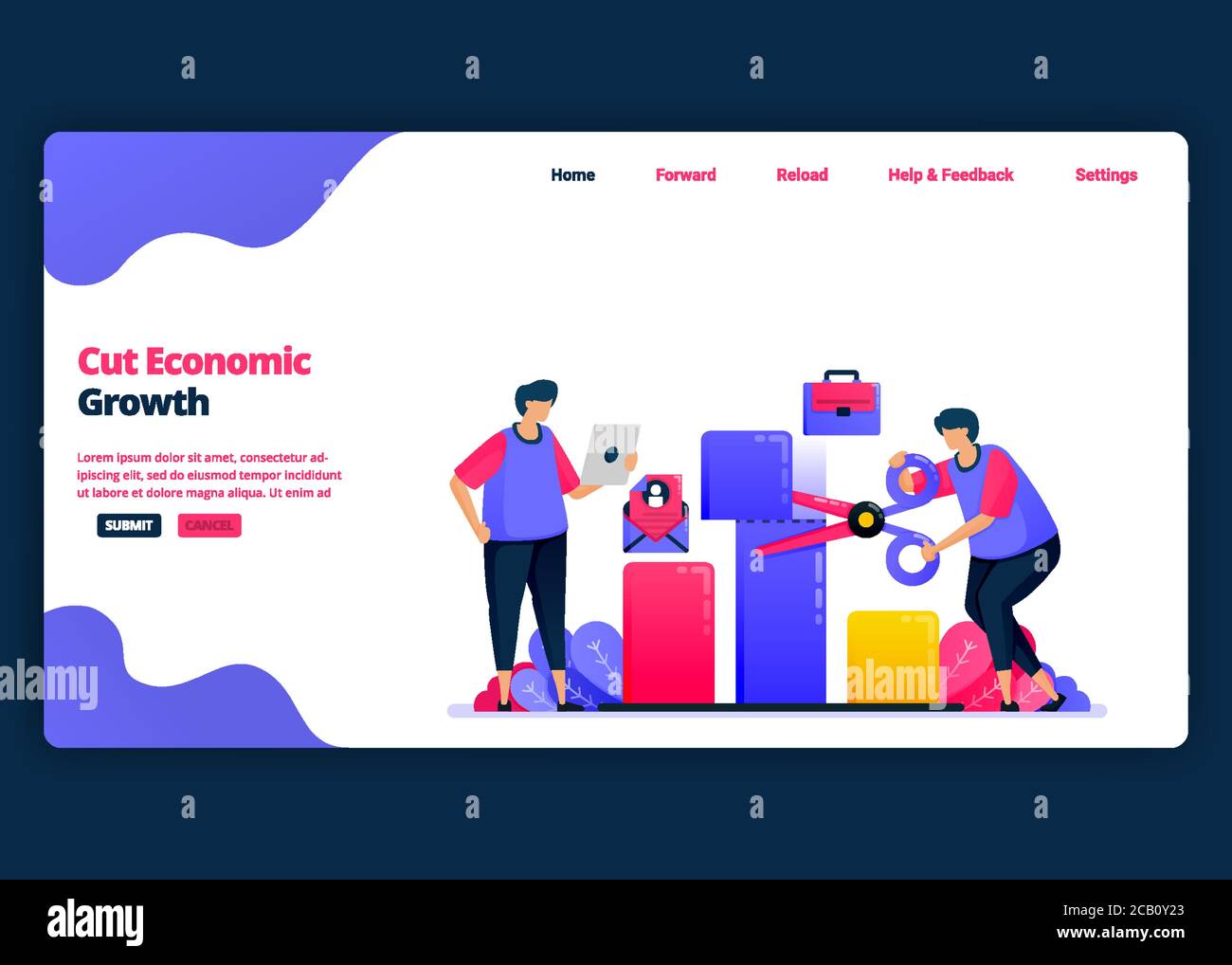 Vector cartoon banner template for cutting economic growth and GDP ...