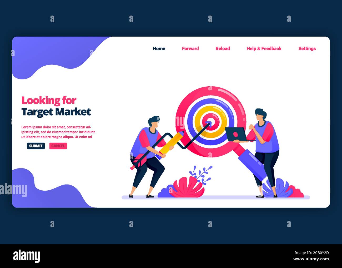 Vector cartoon banner template for looking for target markets and ...