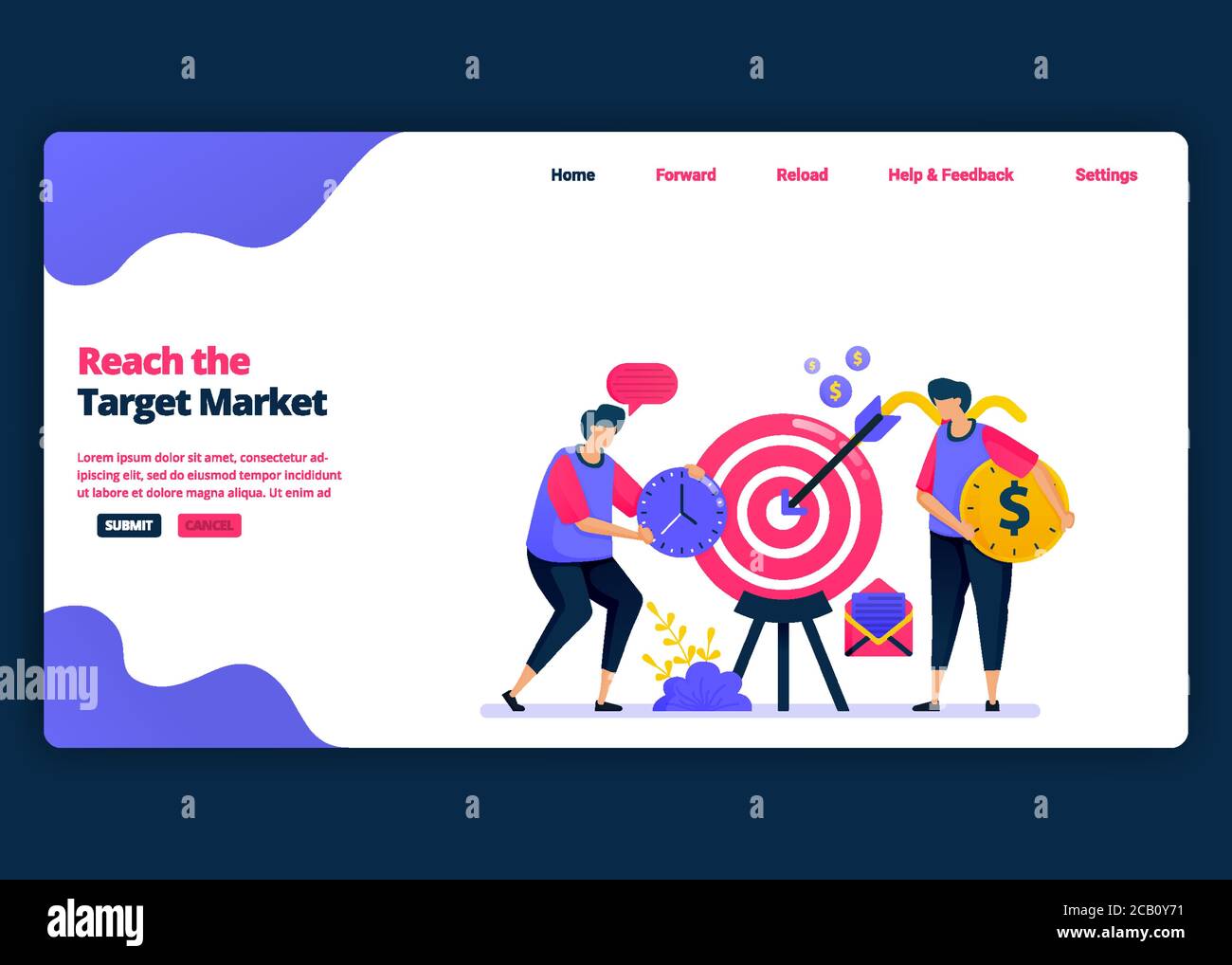 Vector cartoon banner template for reach the target market, profit and ...