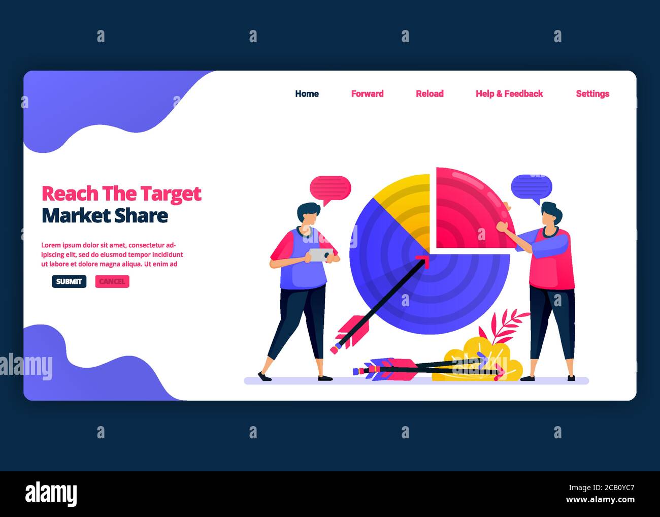 Vector cartoon banner template for reach target of market share and ...