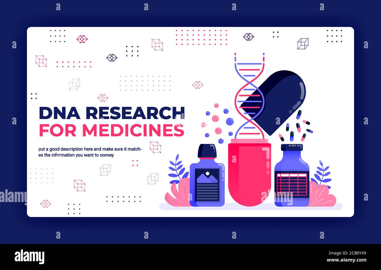 Landing page vector illustration of dna research for medicines ...