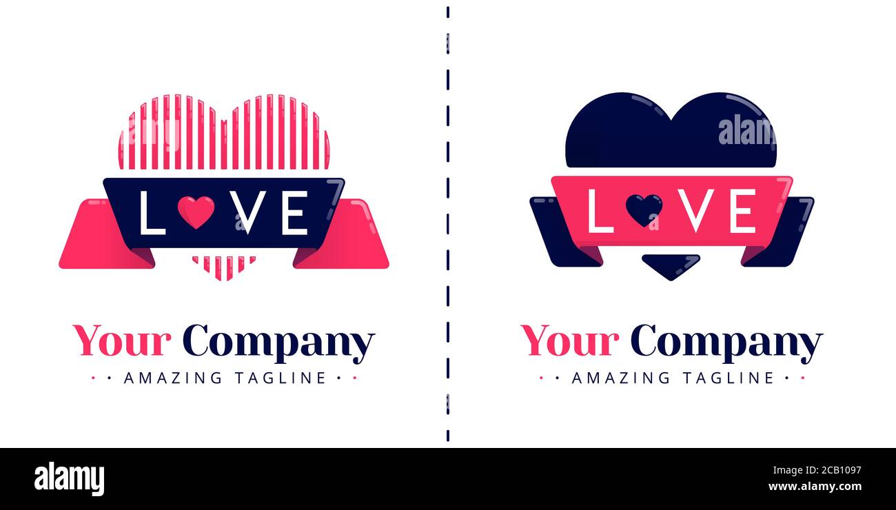 Love logos with lines and solid themes with ribbons and love letters ...