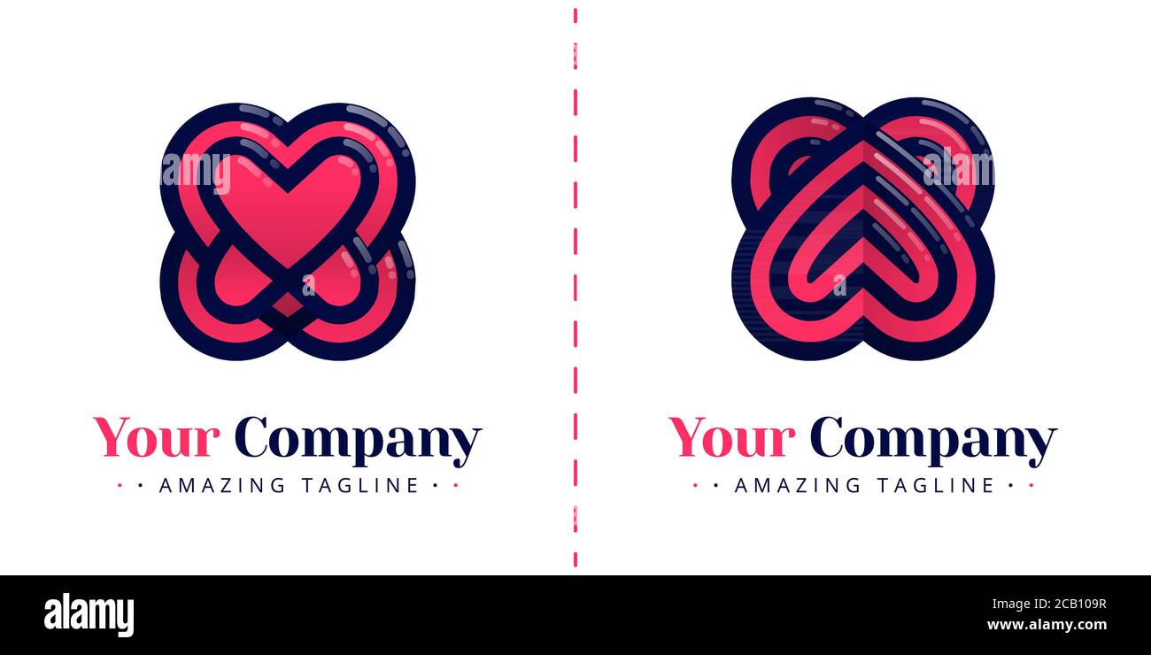 Love logos with overlapping, layered, and opposite hearts. Templates ...