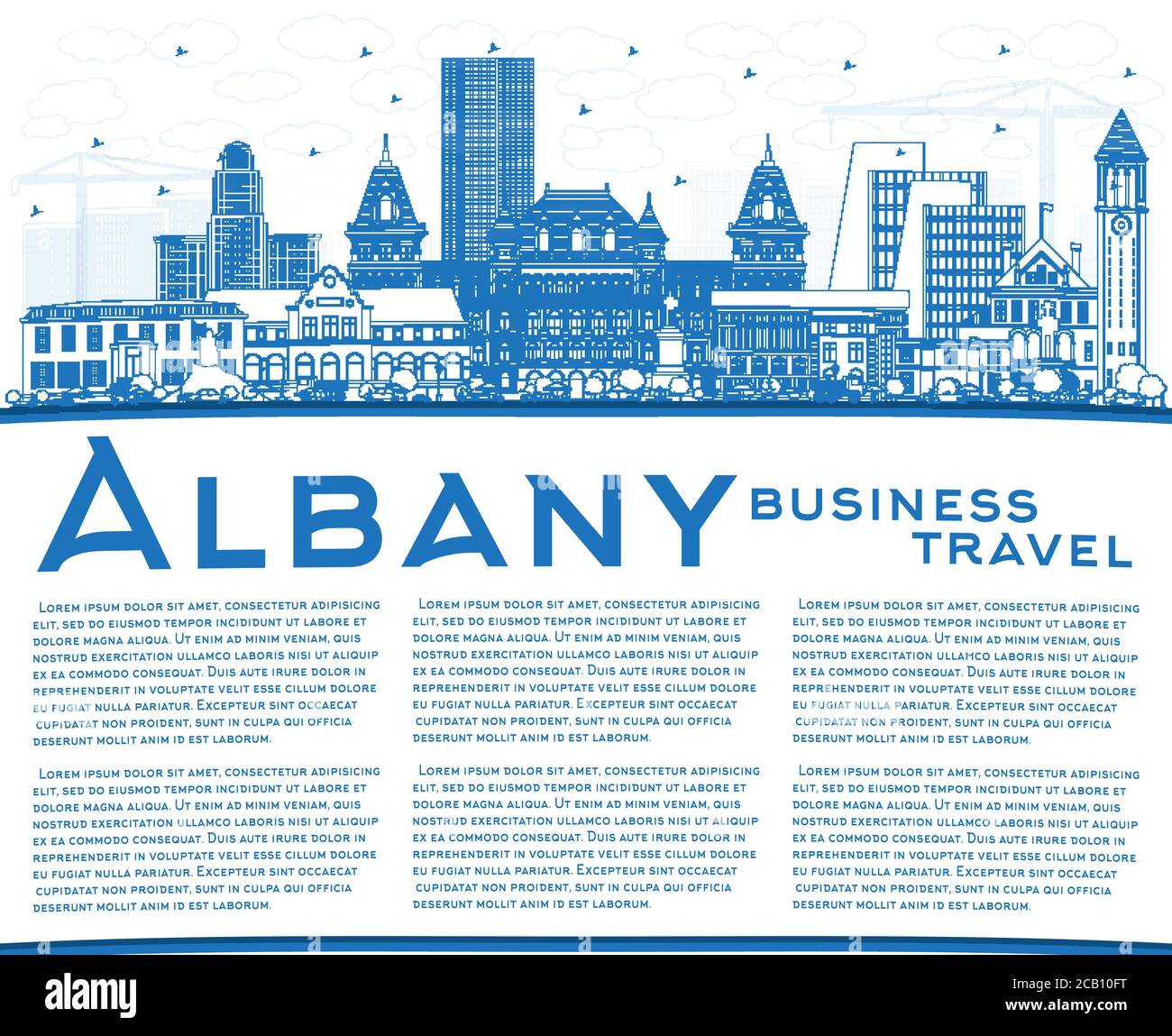Outline Albany New York City Skyline with Blue Buildings and Copy Space ...