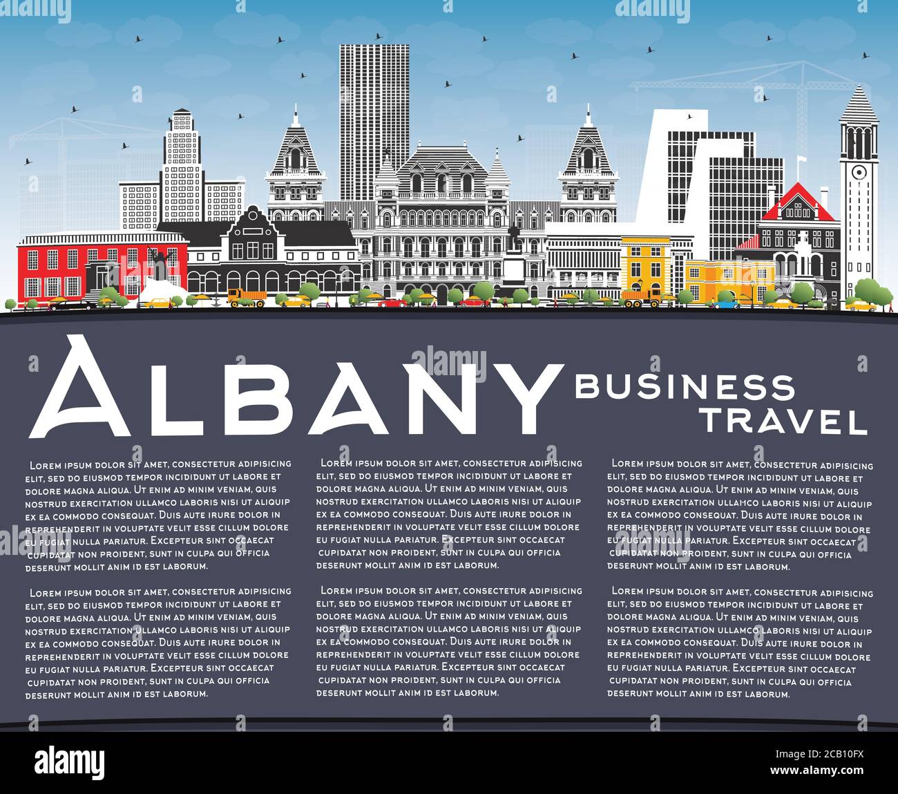 Albany New York City Skyline with Color Buildings, Blue Sky and Copy ...