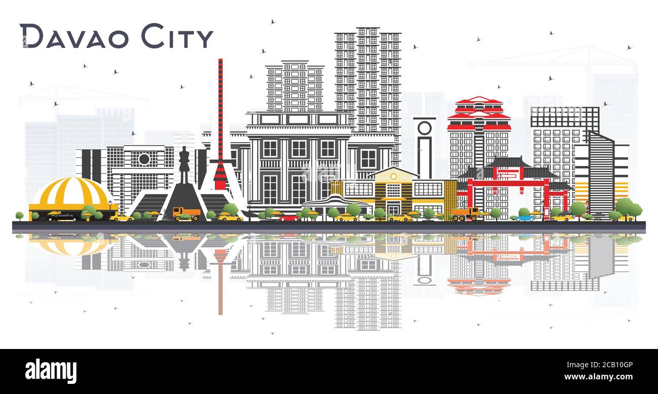 Davao City Philippines Skyline with Gray Buildings and Reflections ...
