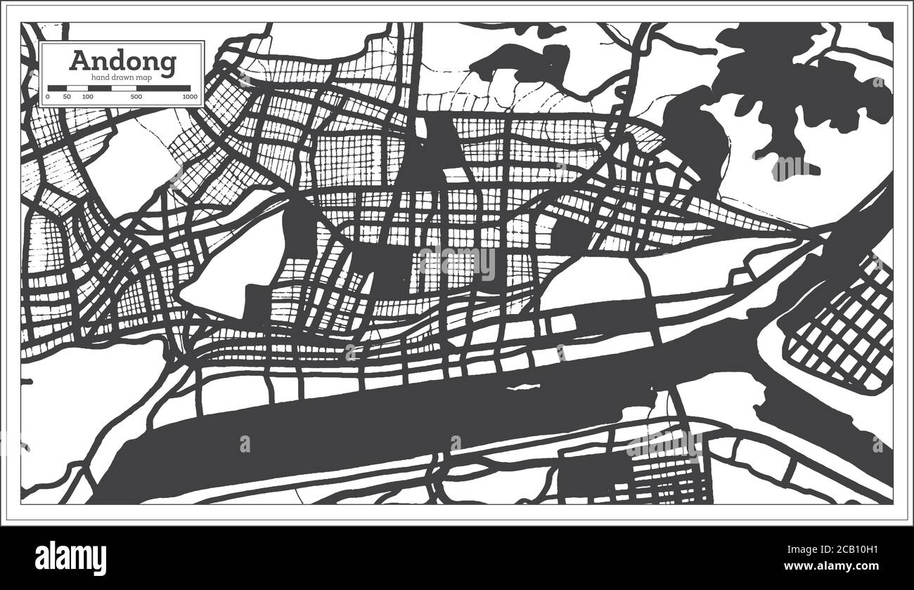 Andong South Korea City Map in Black and White Color in Retro Style ...