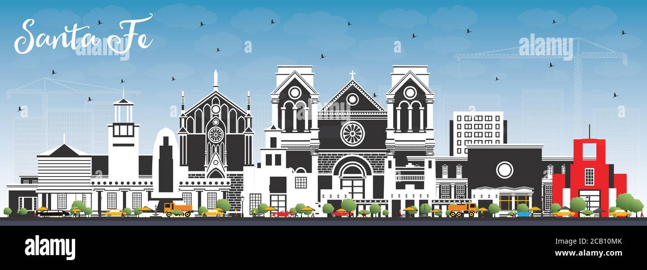 Santa Fe New Mexico City Skyline with Color Buildings and Blue Sky ...