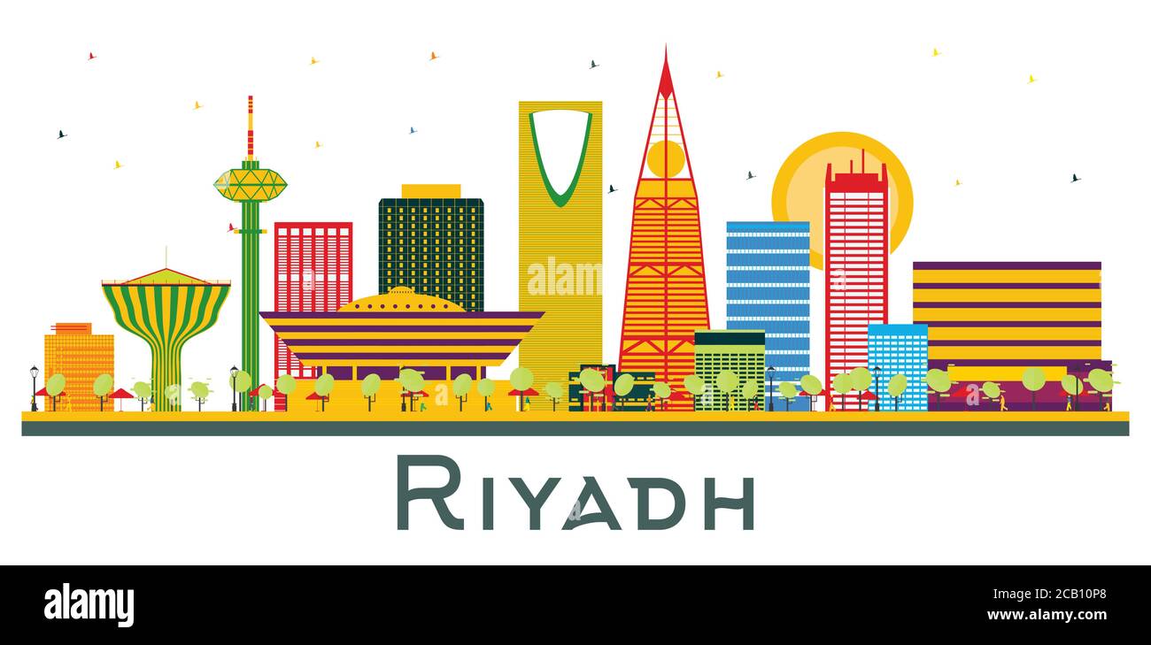 Riyadh Saudi Arabia City Skyline with Color Buildings Isolated on White ...