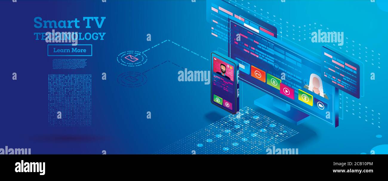 Smart TV Technology Isometric Concept. Vector Illustration. Remote ...