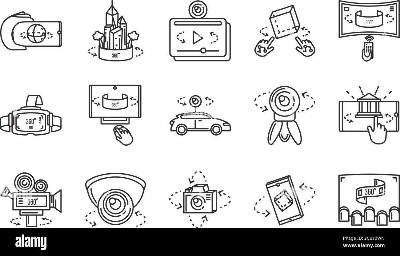 set of icons camera 360 degrees over white background vector ...
