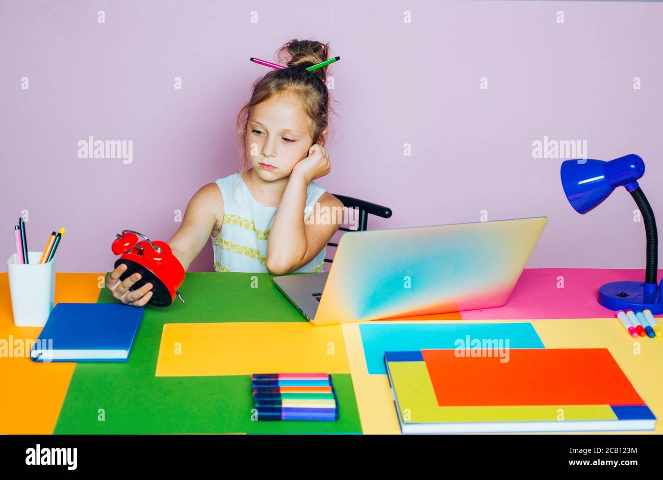 Schoolgirl child studying homework at home. School kids Stock Photo - Alamy