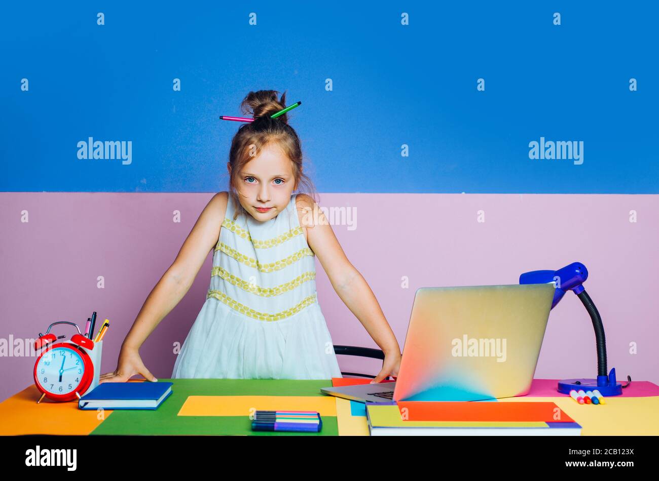 Girl from elementary school. Kids education. School child thinking ...