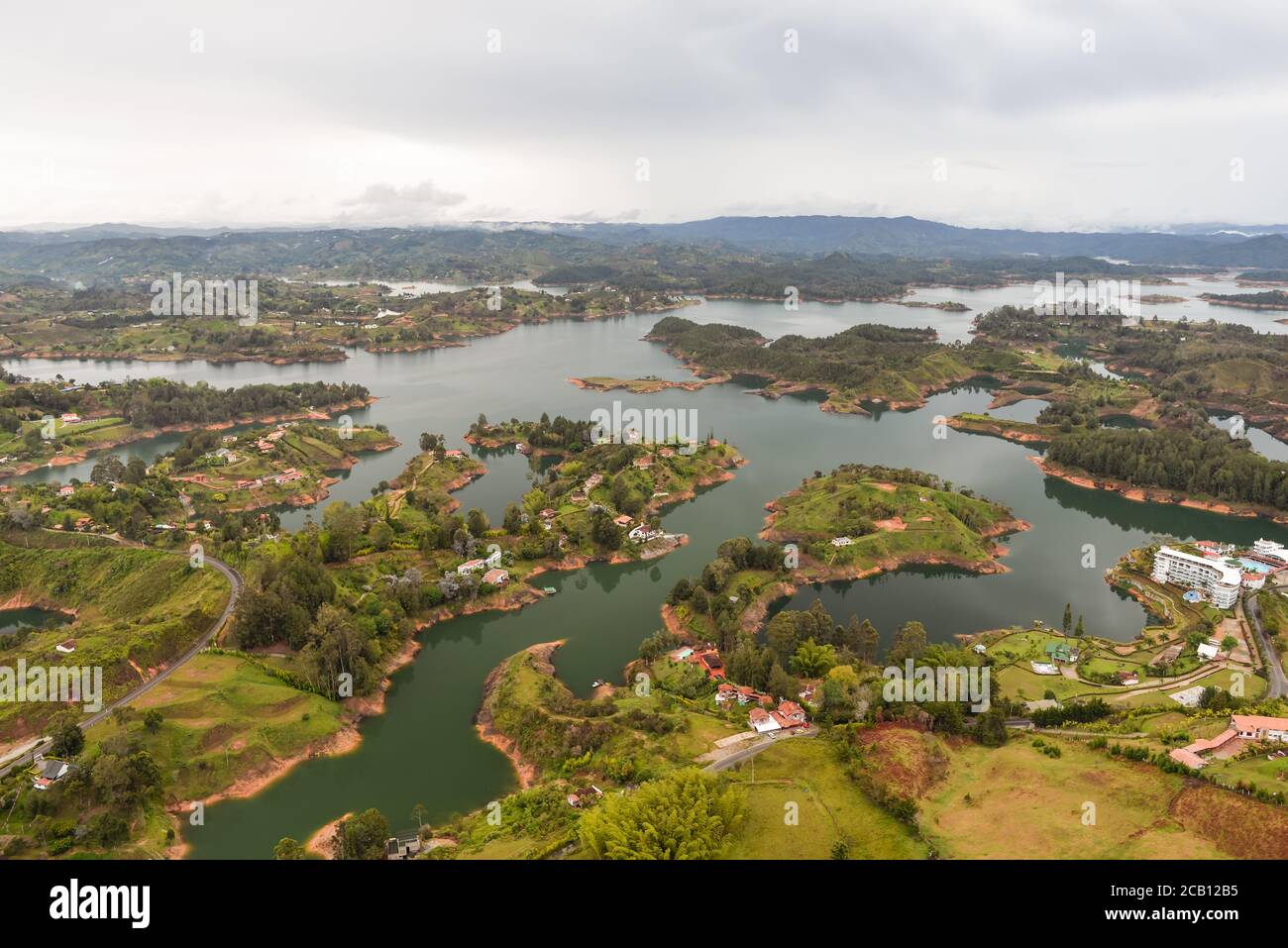 image from above of landscape with lake and islands in Embalse Del ...