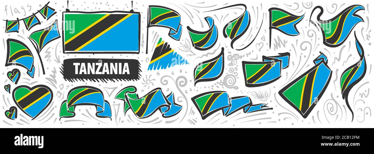 Vector set of the national flag of Tanzania in various creative designs ...