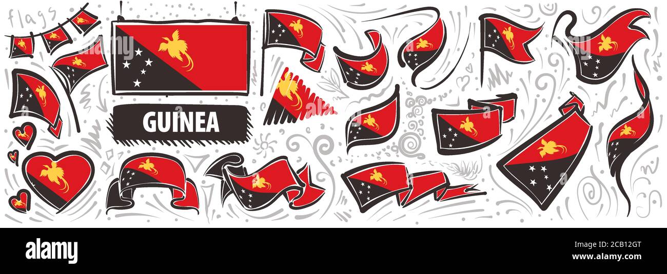 Vector set of the national flag of Papua New Guinea in various creative ...