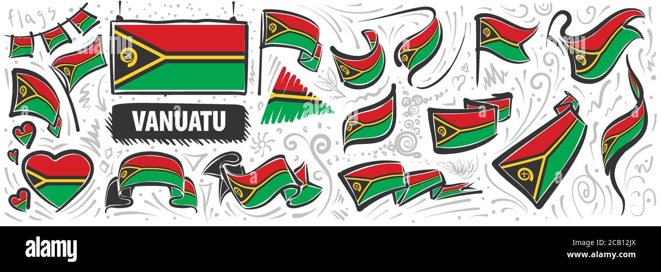 Vector set of the national flag of Vanuatu in various creative designs ...