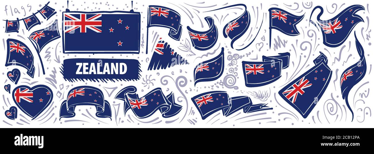 Vector set of the national flag of New Zealand in various creative ...
