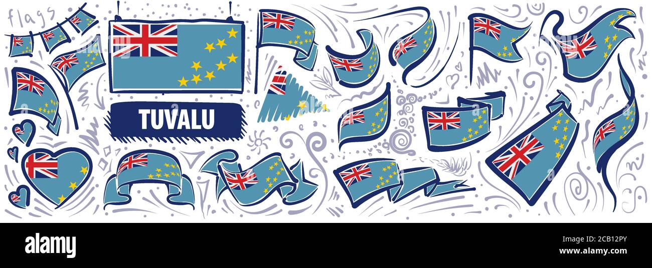 Vector set of the national flag of Tuvalu in various creative designs ...