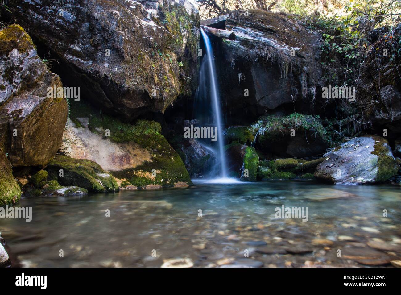 Waterfall with long exposure showing smooth flowing water going over ...
