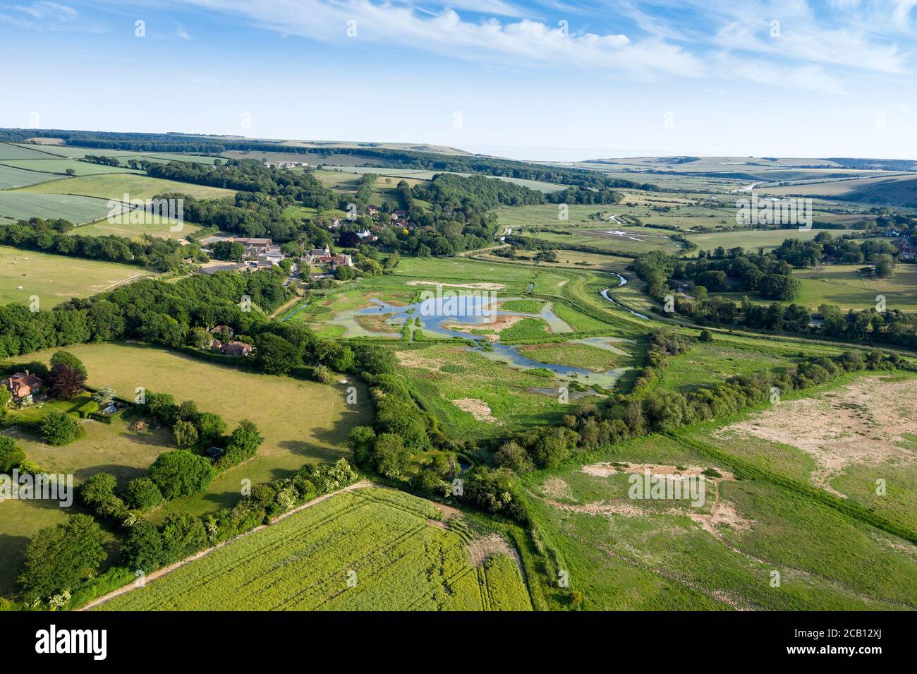 Stunning drone landscape image over lush green Summer English ...