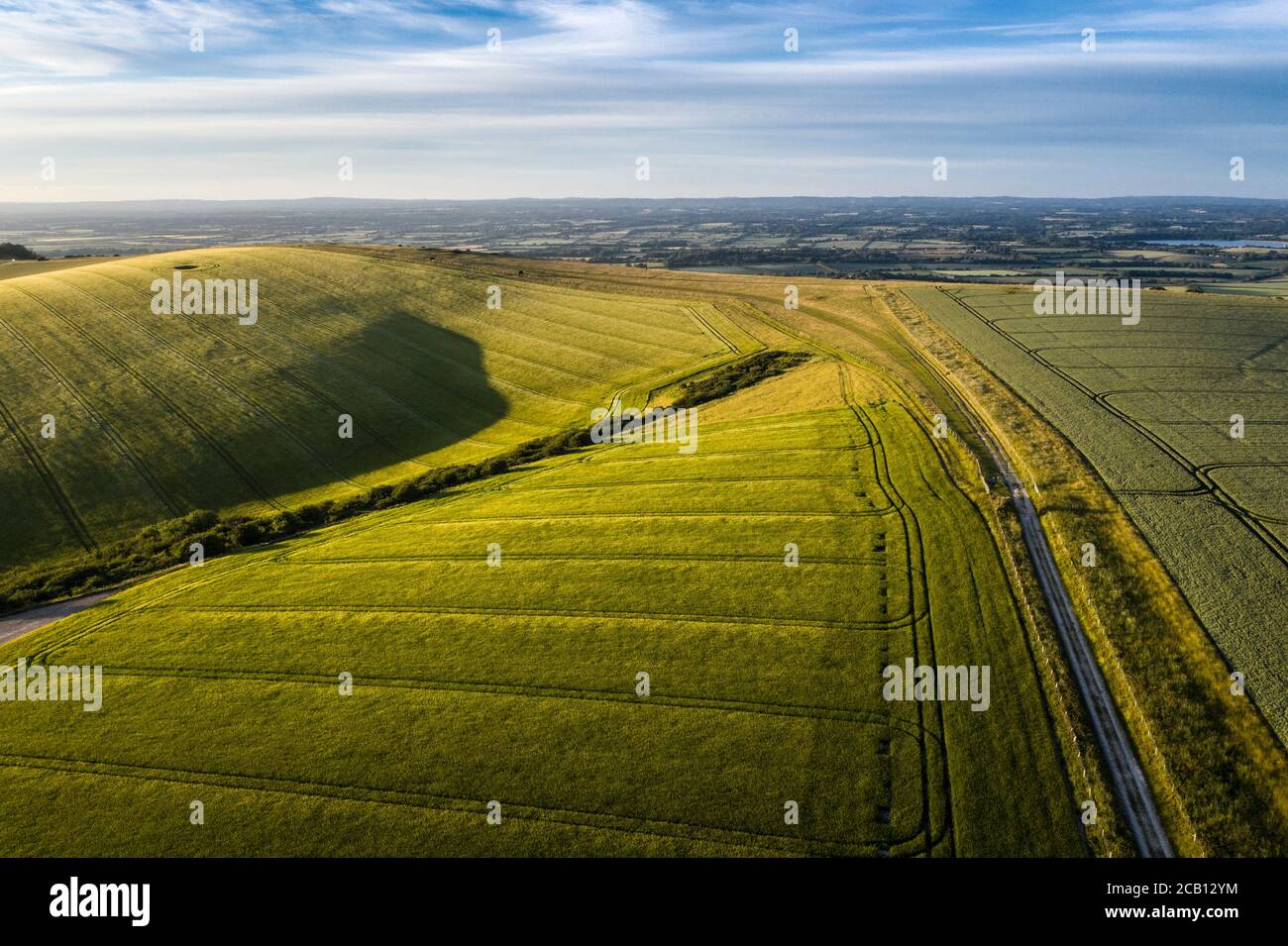 Beautiful high flying drone landscape image of rolling hills in English ...