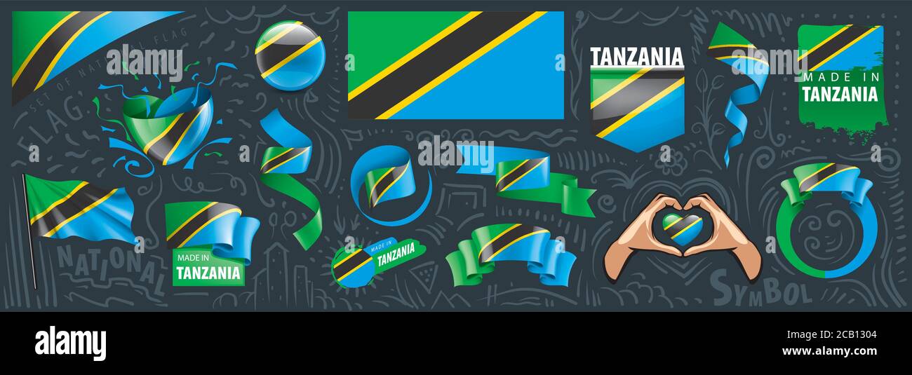 Vector set of the national flag of Tanzania in various creative designs ...