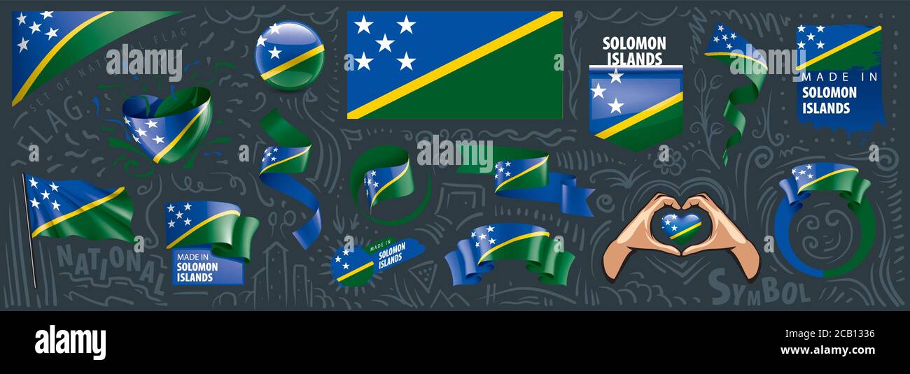 Vector set of the national flag of Solomon Islands in various creative ...
