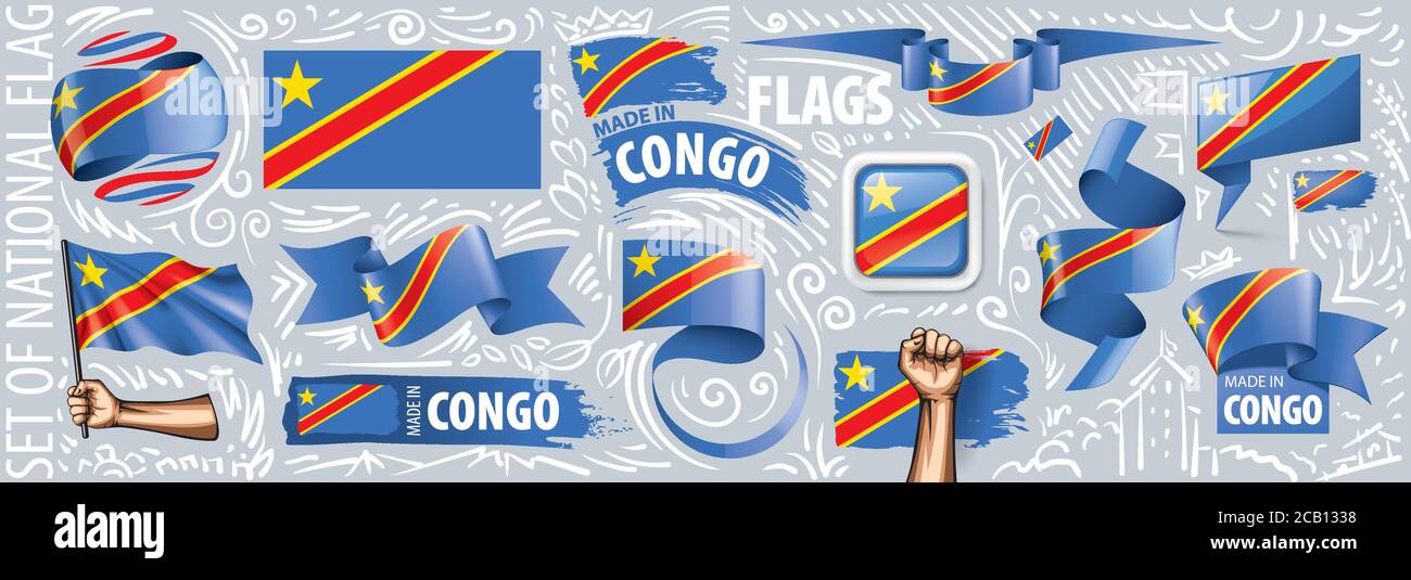Vector set of the national flag of Democratic Republic of the Congo ...