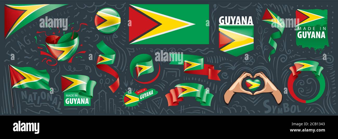 Vector set of the national flag of Guyana in various creative designs ...