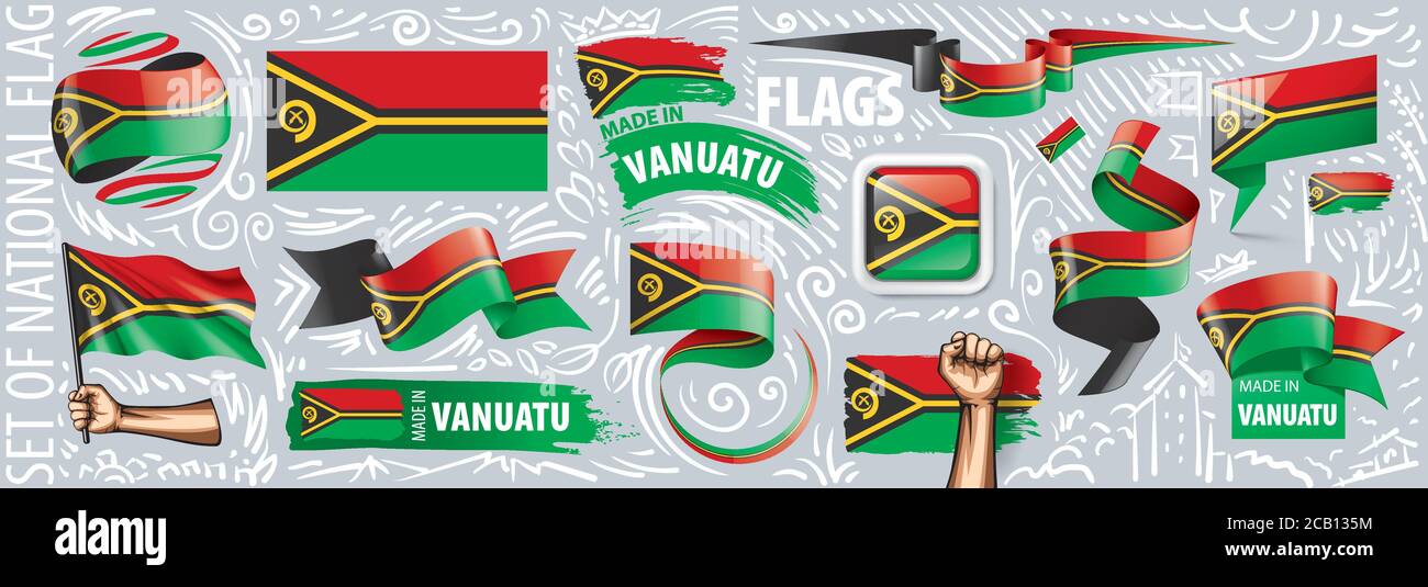 Vector set of the national flag of Vanuatu in various creative designs ...