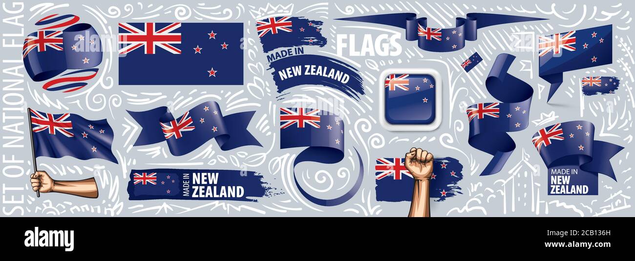 Vector set of the national flag of New Zealand in various creative ...