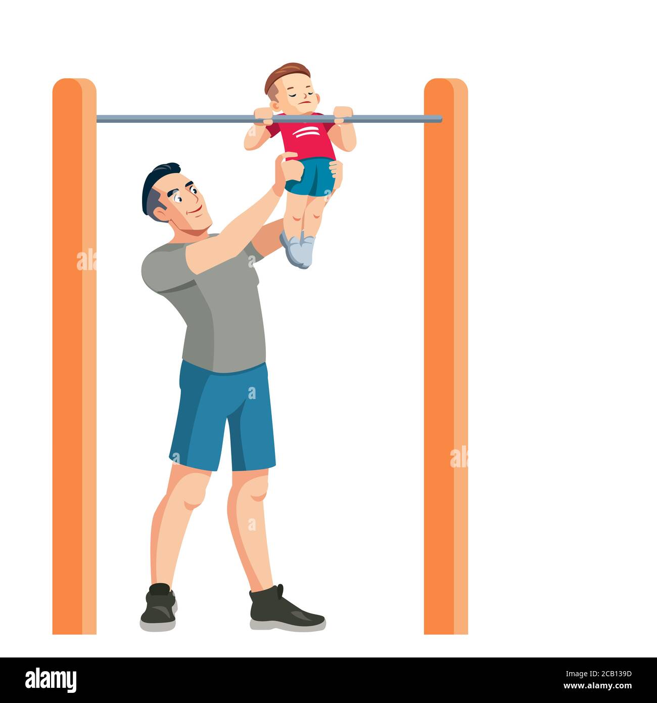 Father teaches his son to the sport. Sporty family. Outdoor activity ...