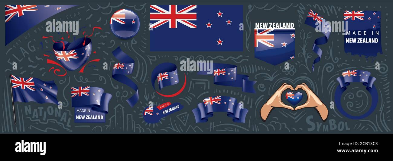 Vector set of the national flag of New Zealand in various creative ...