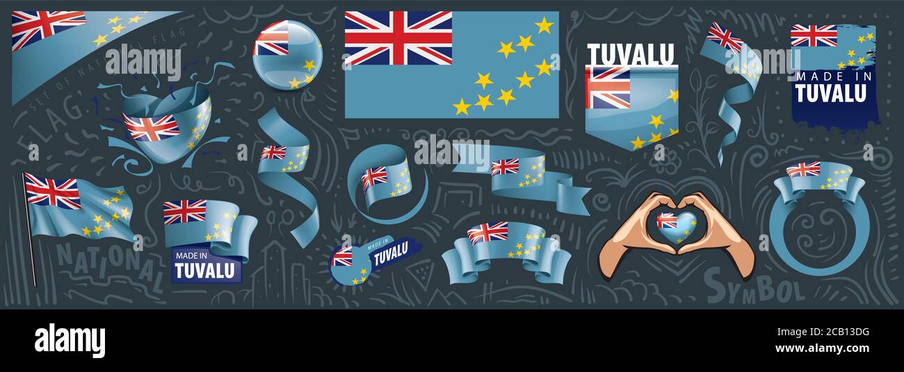 Vector set of the national flag of Tuvalu in various creative designs ...