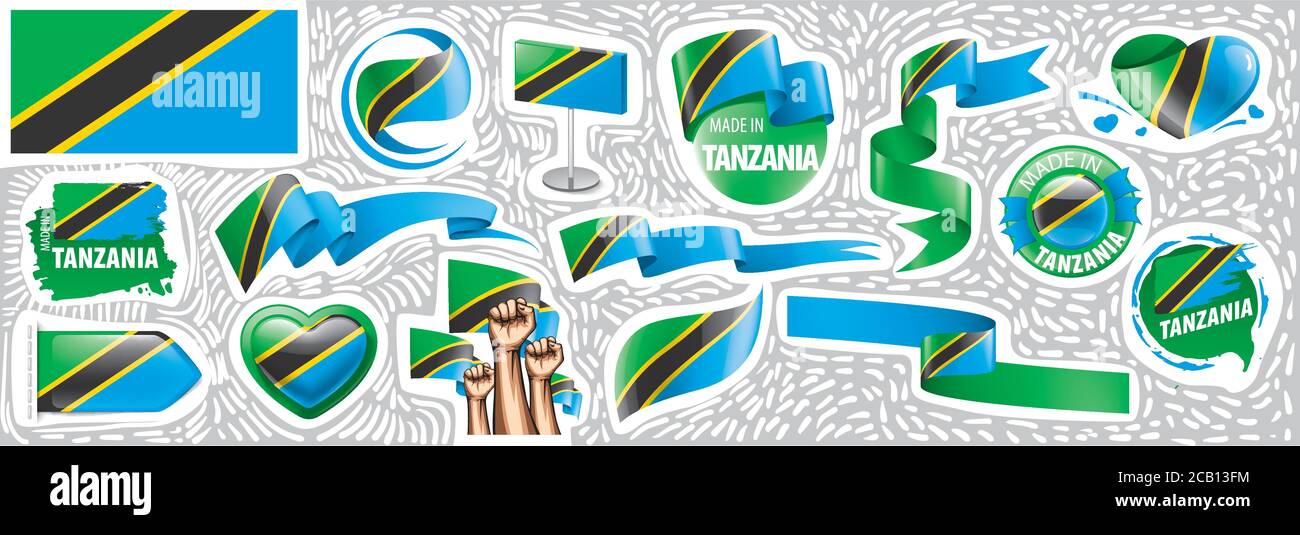 Vector set of the national flag of Tanzania in various creative designs ...