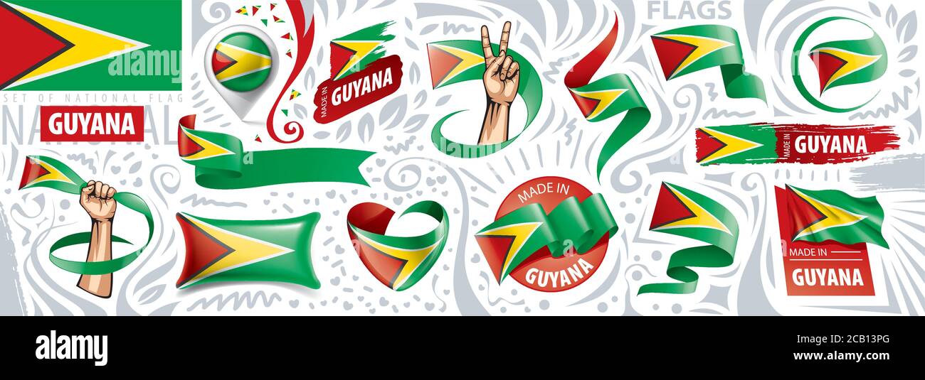 Vector set of the national flag of Guyana in various creative designs ...