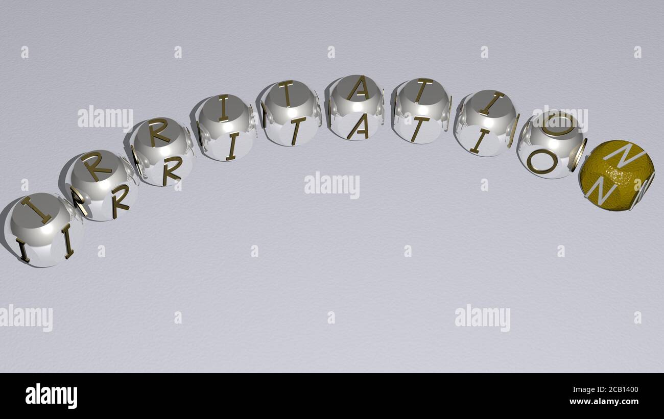 IRRITATION curved text of cubic dice letters. 3D illustration. woman ...