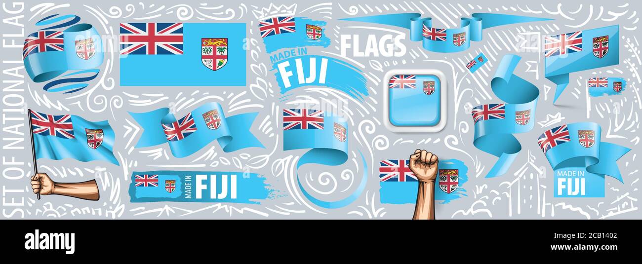 Vector set of the national flag of Fiji in various creative designs ...