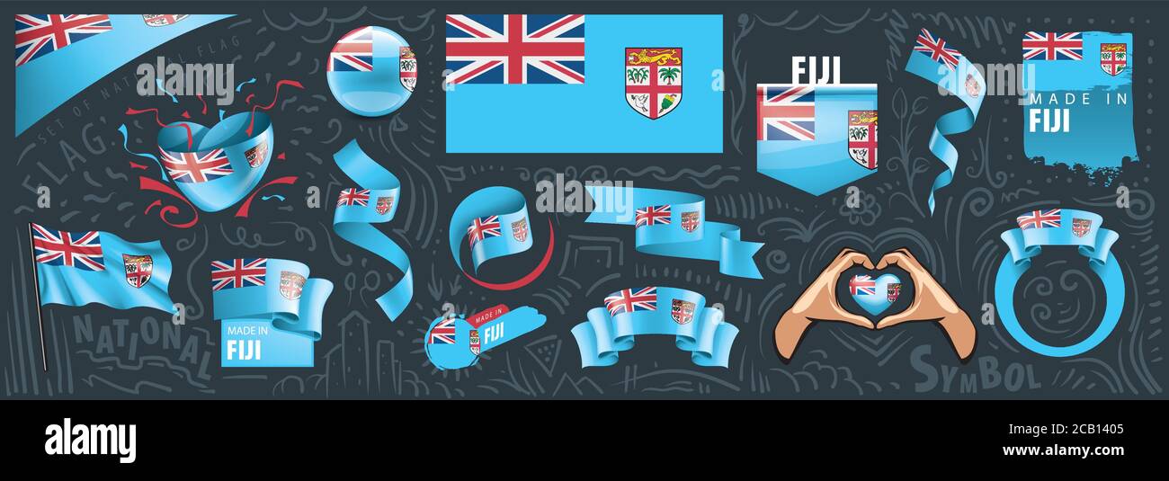 Vector set of the national flag of Fiji in various creative designs ...