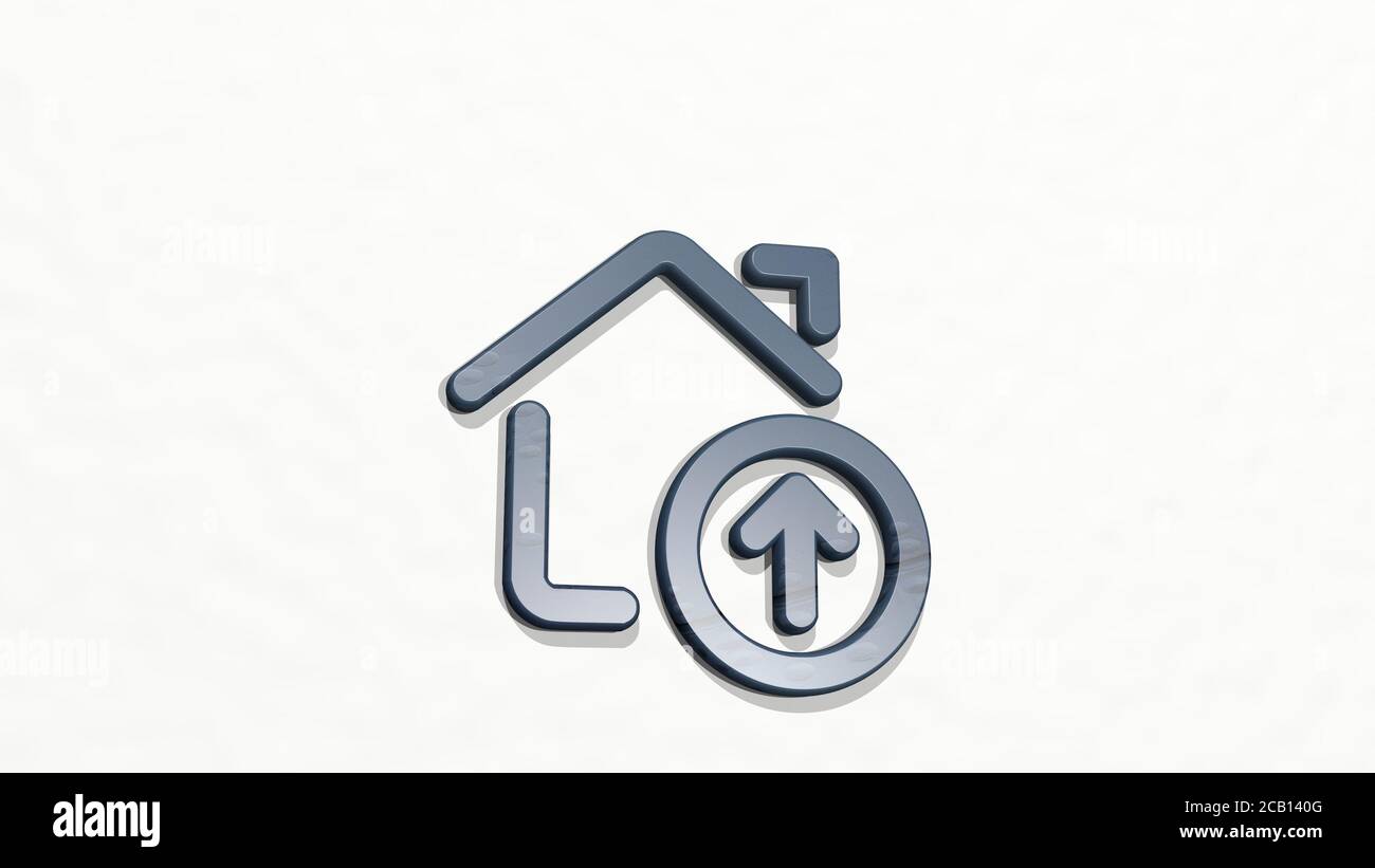REAL ESTATE ACTION HOUSE UPLOAD 3D icon on the wall. 3D illustration ...