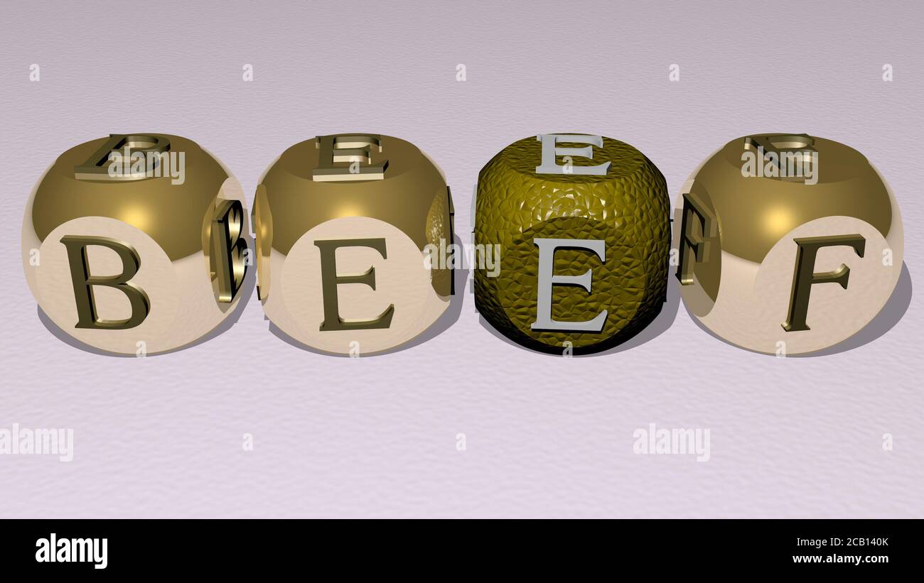 beef text by cubic dice letters. 3D illustration. background and meat ...