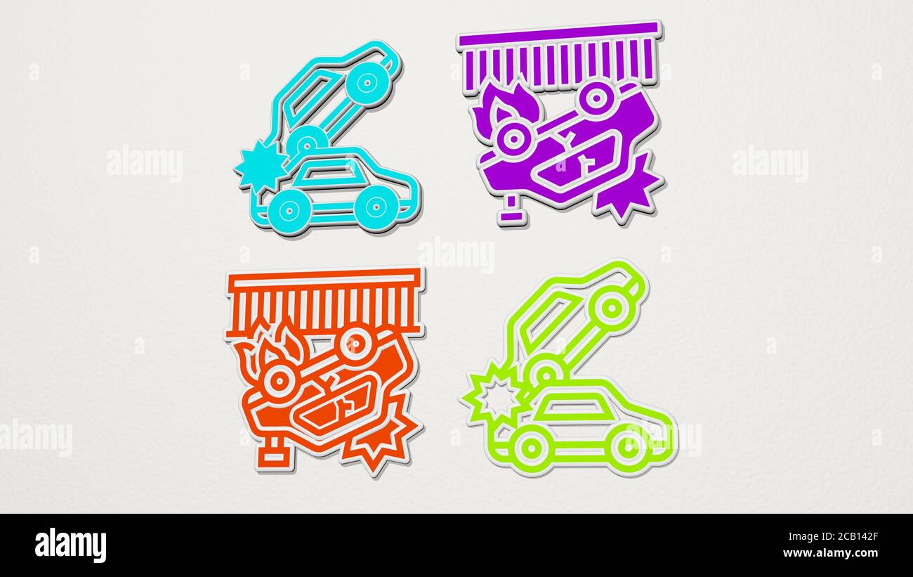 CAR CRASH colorful set of icons. 3D illustration Stock Photo - Alamy