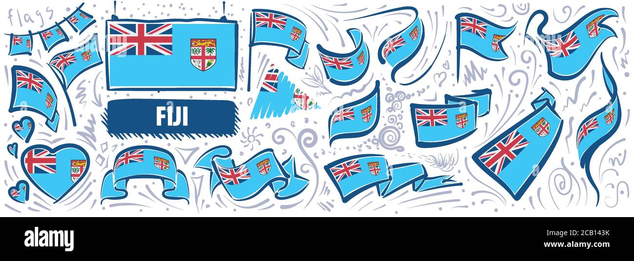 Vector set of the national flag of Fiji in various creative designs ...